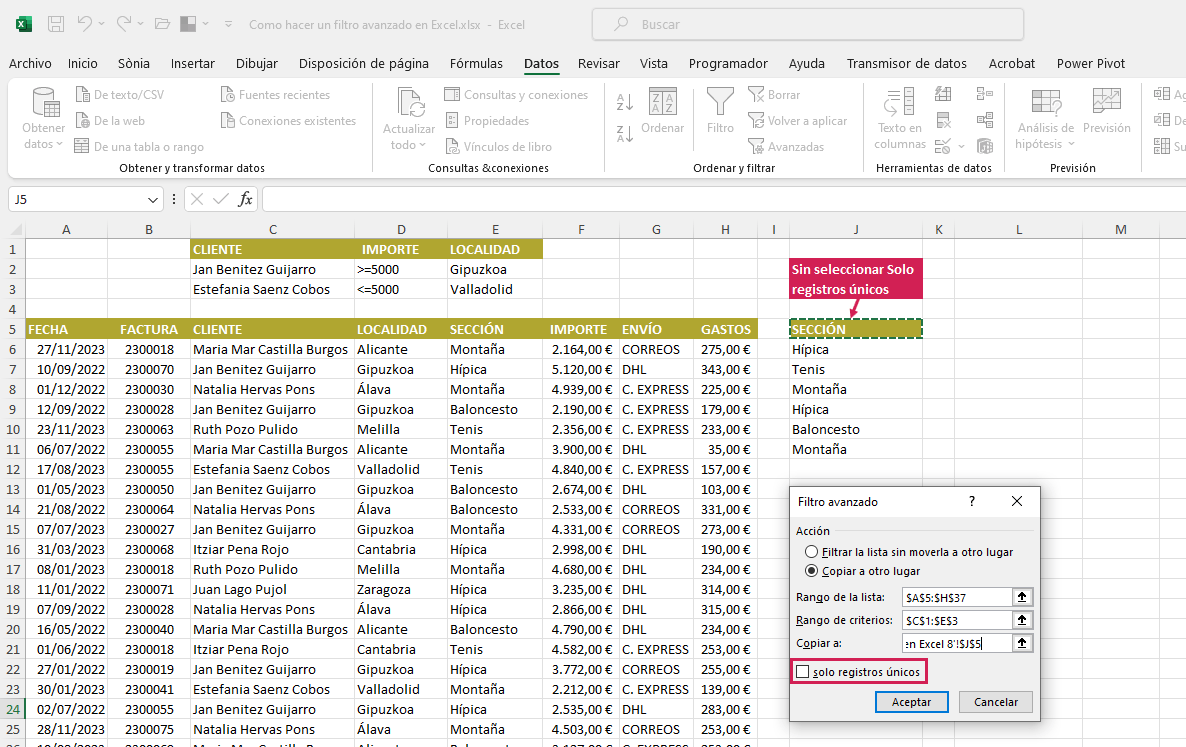 Como hacer un filtro avanzado en Excel. Encuentra sin buscar